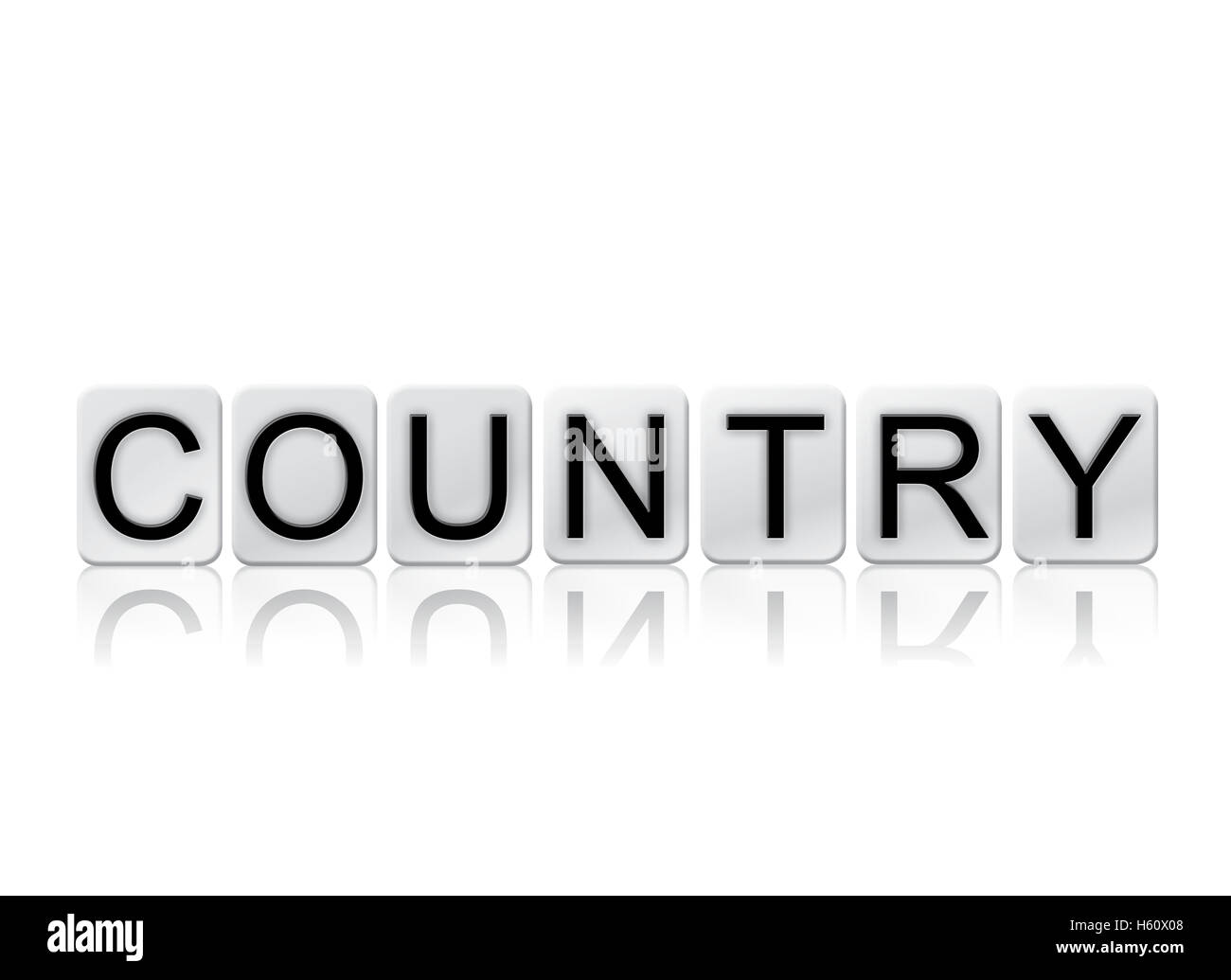 The word "Country" written in tile letters isolated on a white ...