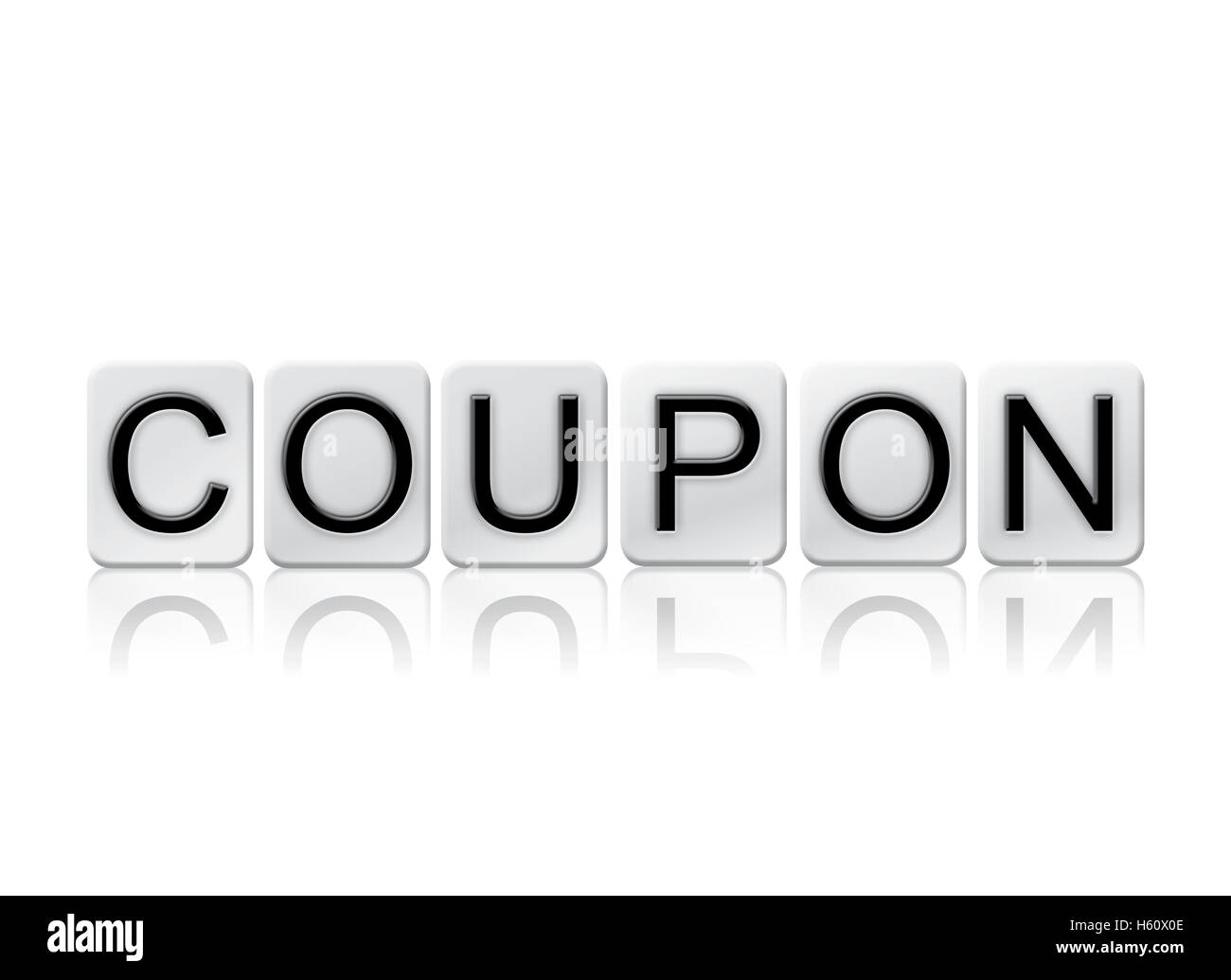 The word "Coupon" written in tile letters isolated on a white ...