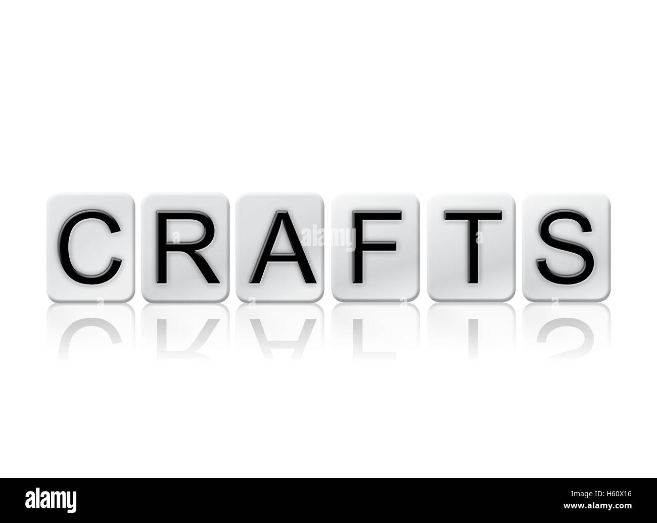 The word "Crafts" written in tile letters isolated on a white ...