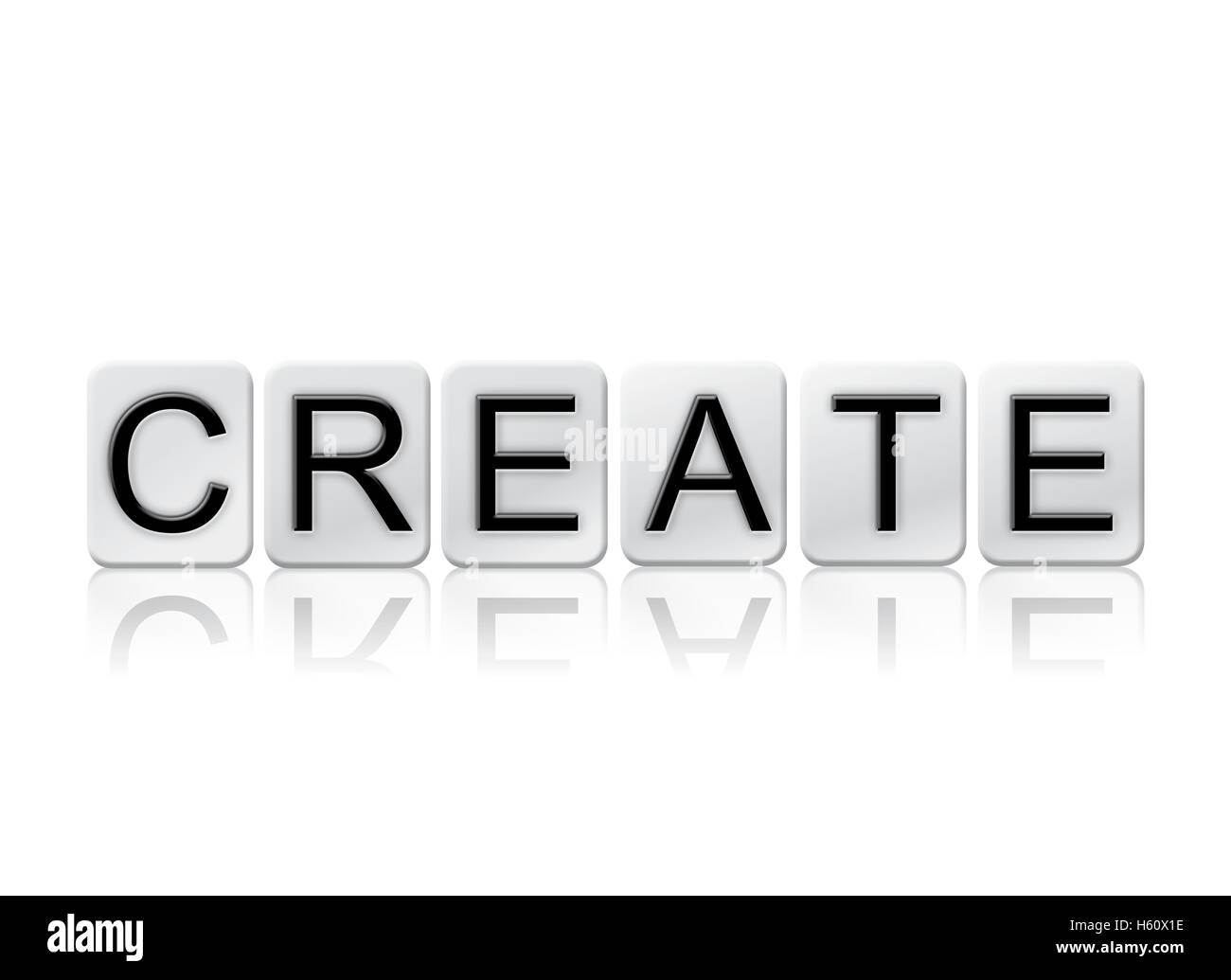 The word "Create" written in tile letters isolated on a white ...