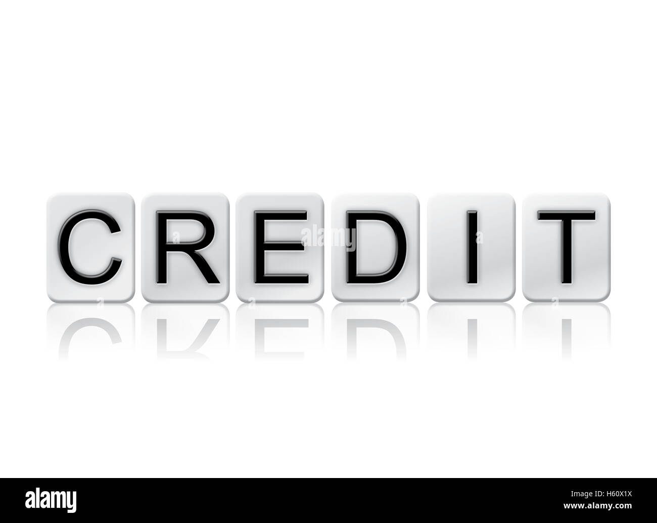 The word "Credit" written in tile letters isolated on a white ...