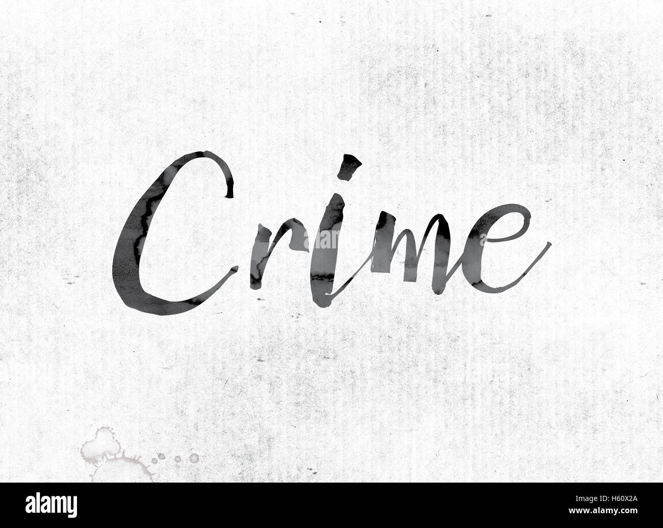 The word "Crime" concept and theme painted in watercolor ink on a white ...