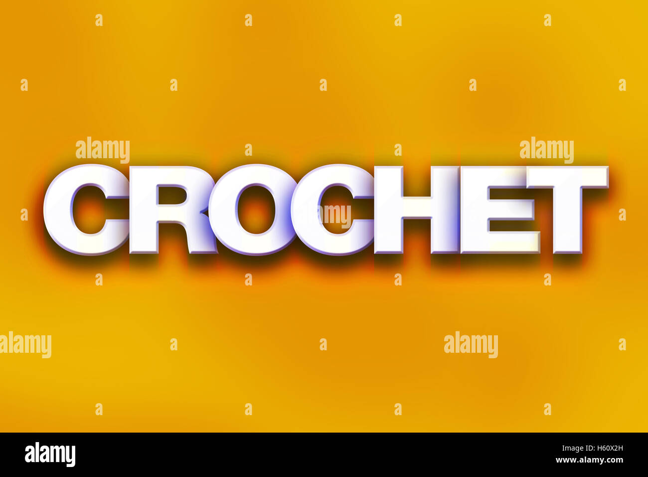 The word "Crochet" written in white 3D letters on a colorful background ...