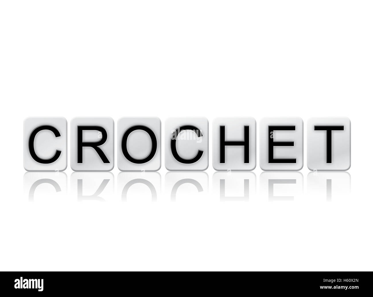 The word "Crochet" written in tile letters isolated on a white ...
