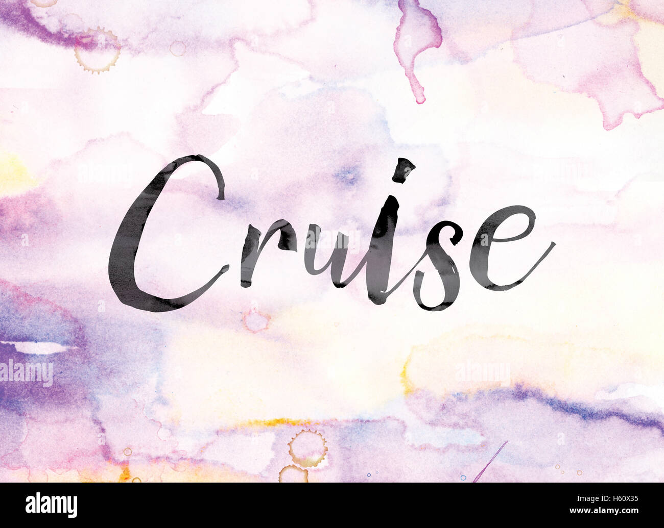The word "Cruise" painted in black ink over a colorful watercolor ...