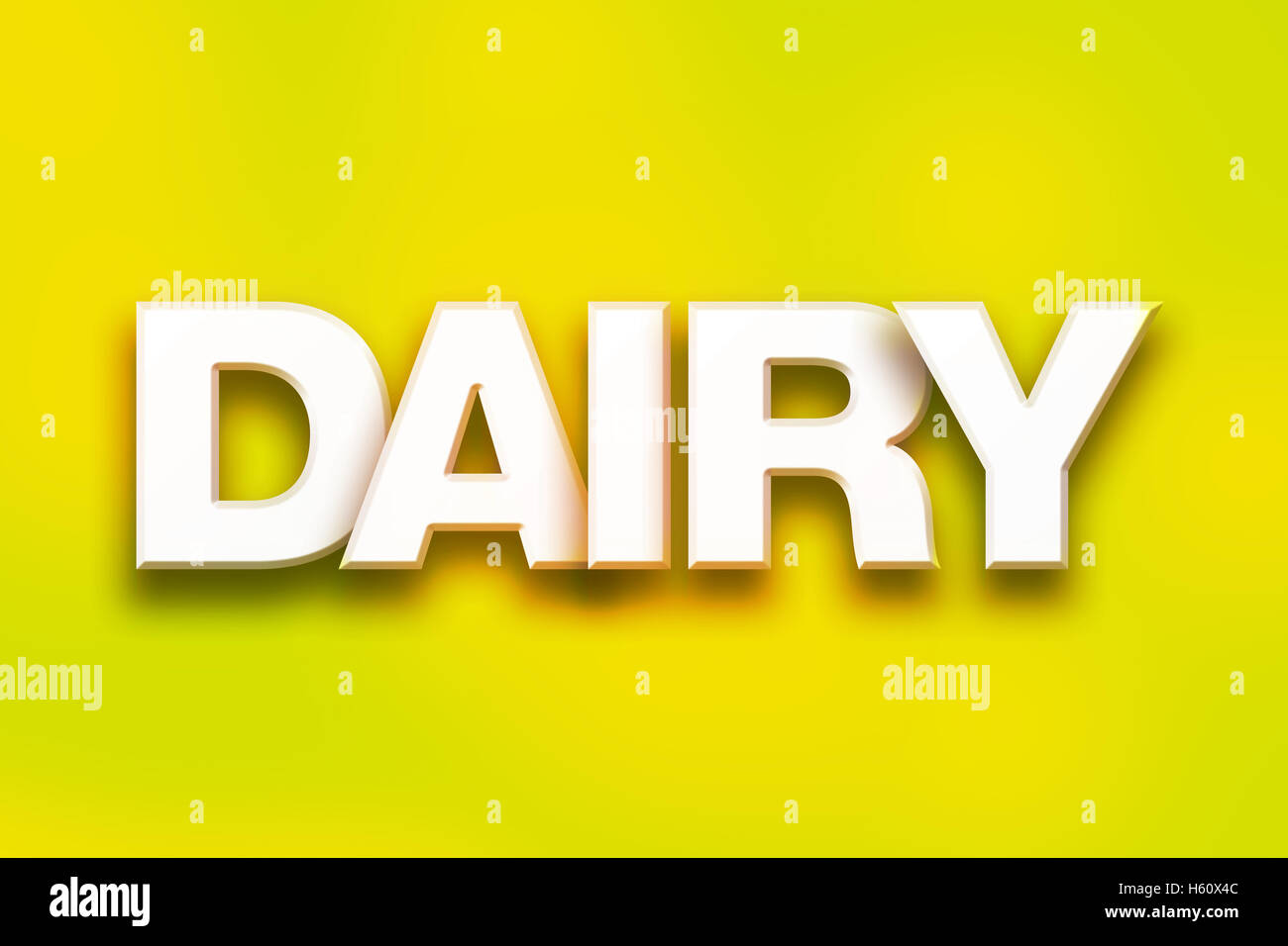 The word "Dairy" written in white 3D letters on a colorful background ...