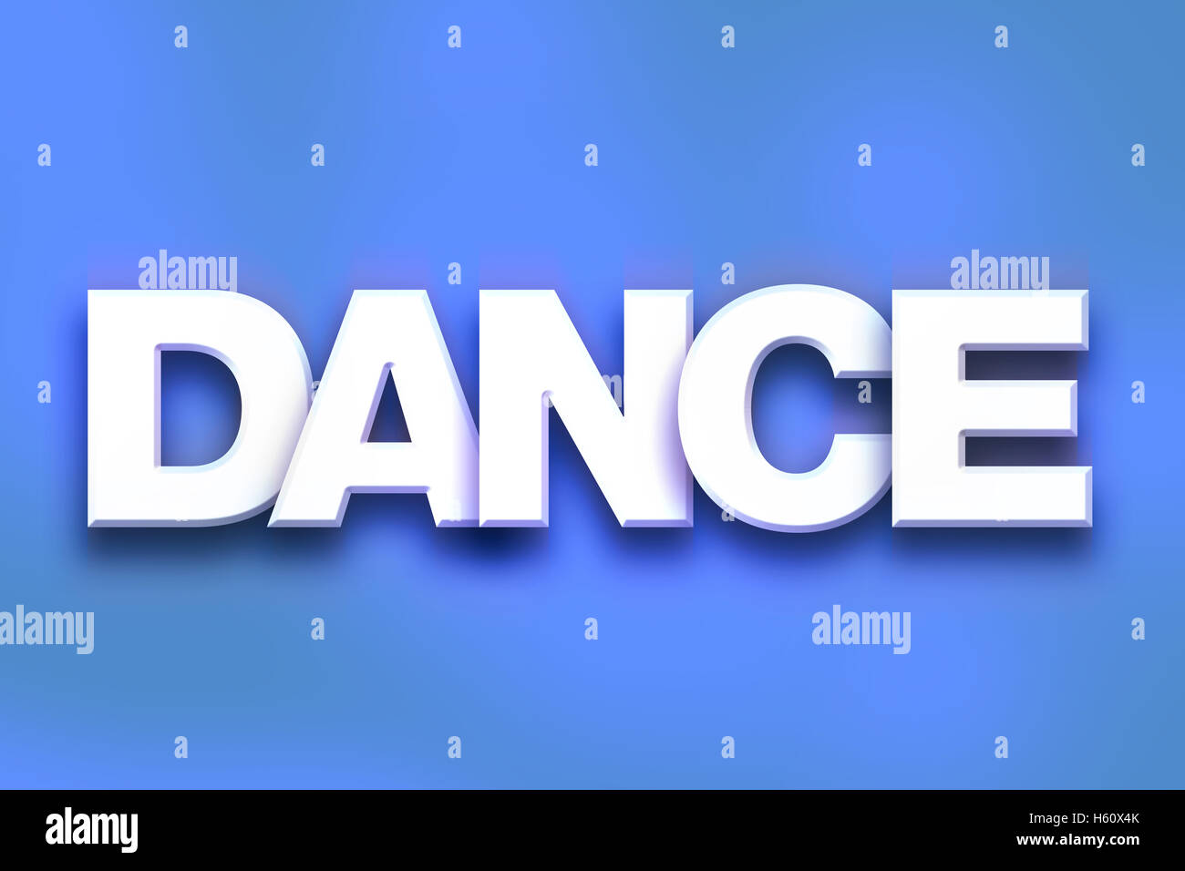 The word "Dance" written in white 3D letters on a colorful background ...
