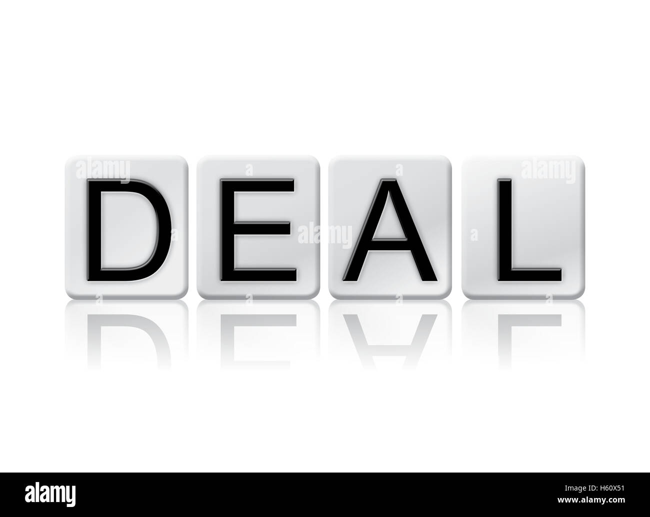 The word "Deal" written in tile letters isolated on a white background ...