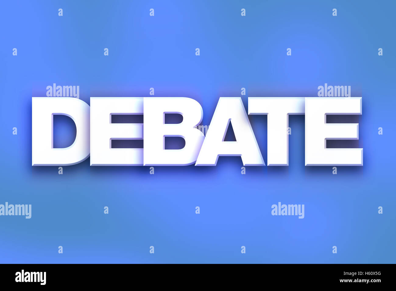 The word "Debate" written in white 3D letters on a colorful background ...