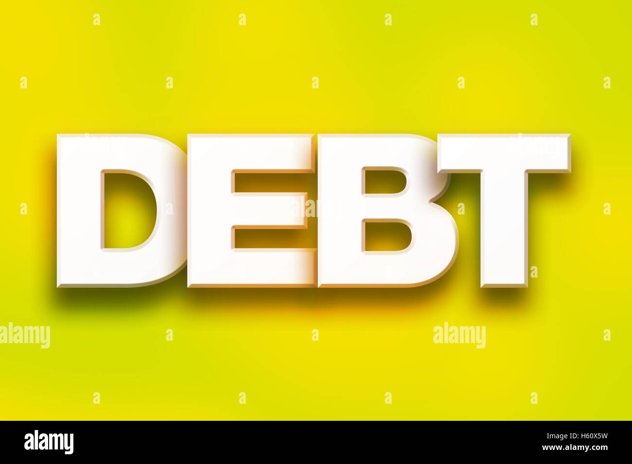 The word "Debt" written in white 3D letters on a colorful background ...
