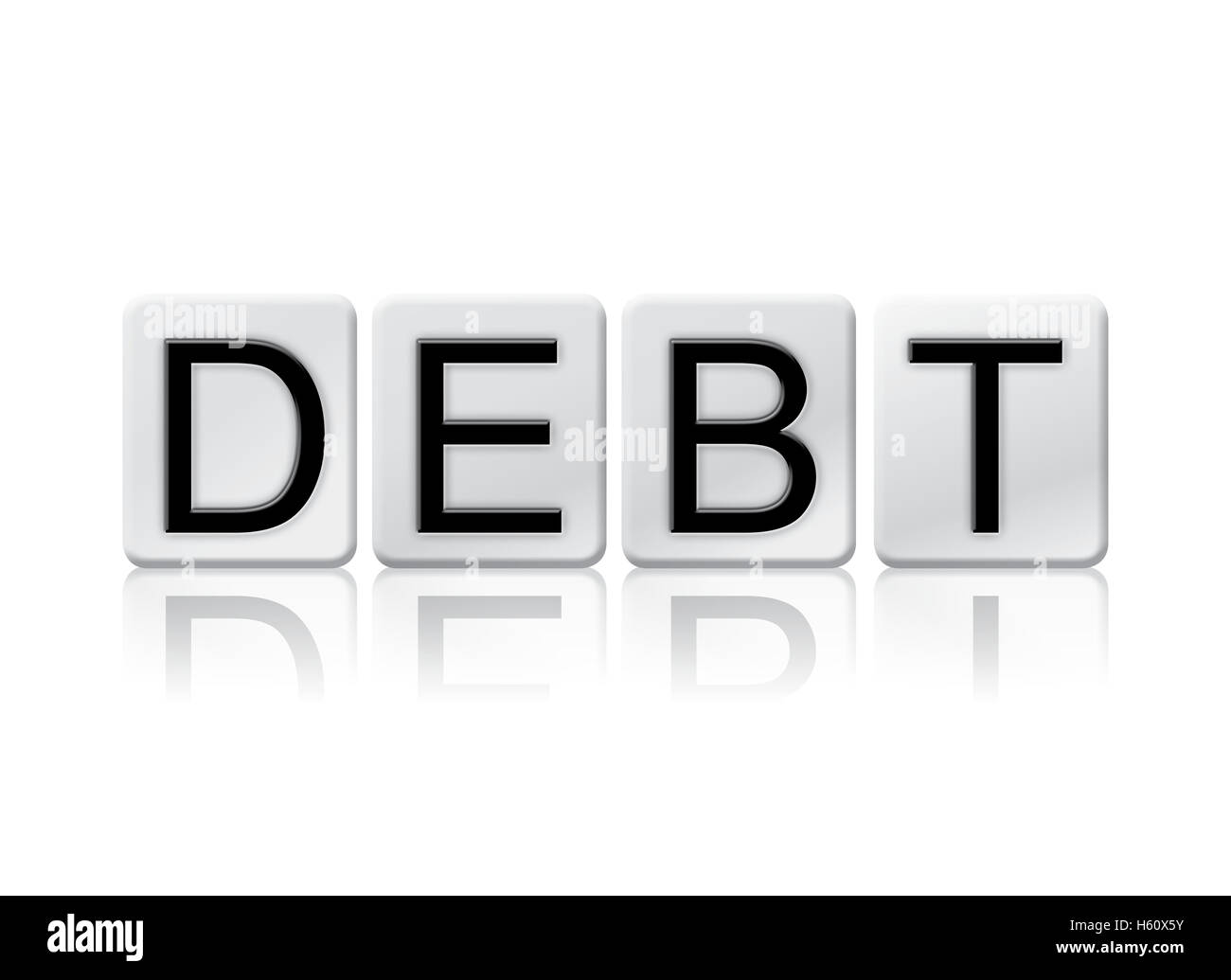 The word "Debt" written in tile letters isolated on a white background ...