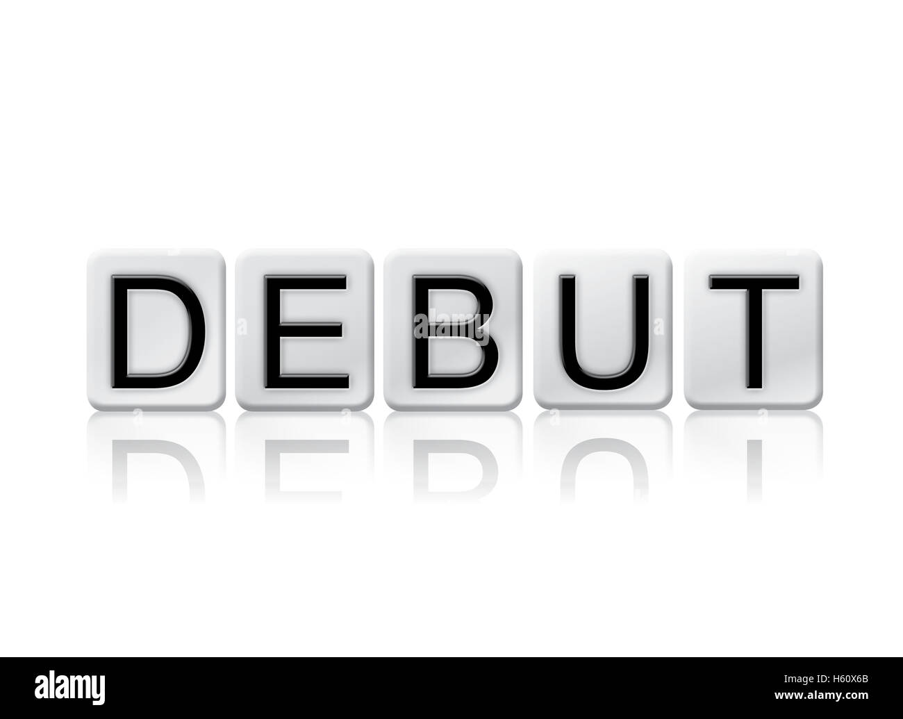 The word "Debut" written in tile letters isolated on a white background ...