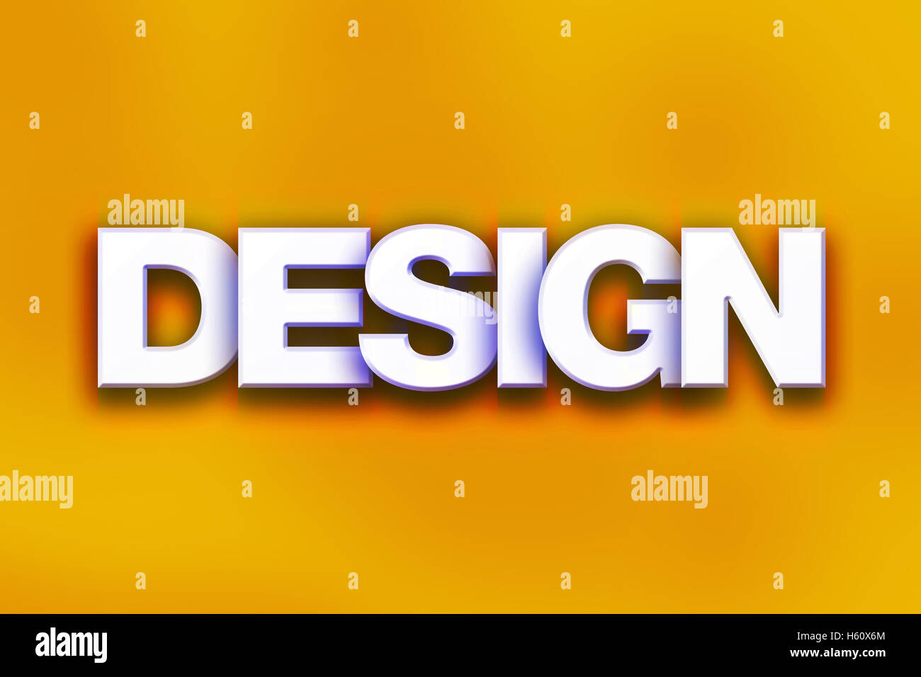 The word "Design" written in white 3D letters on a colorful background ...