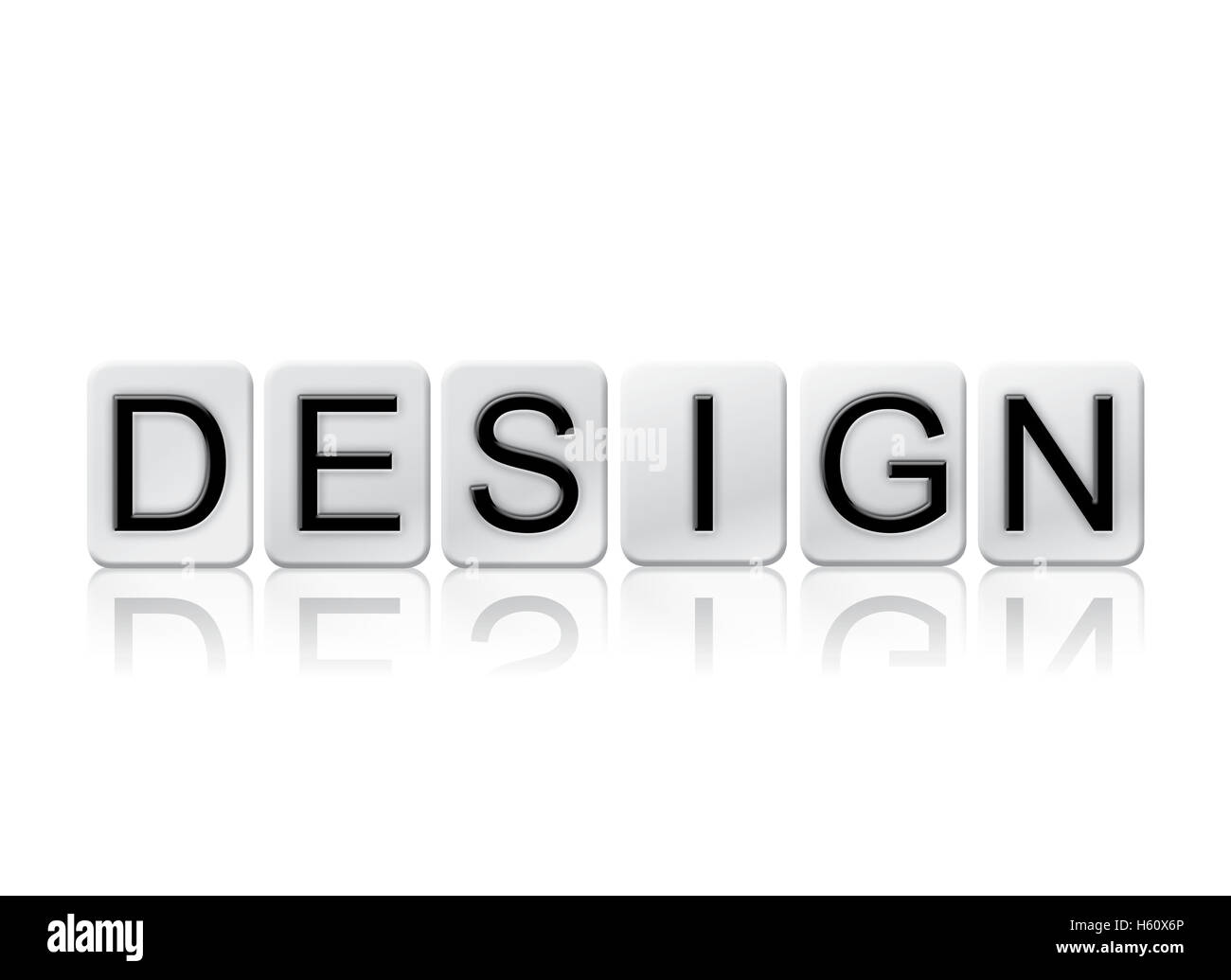 The word "Design" written in tile letters isolated on a white ...