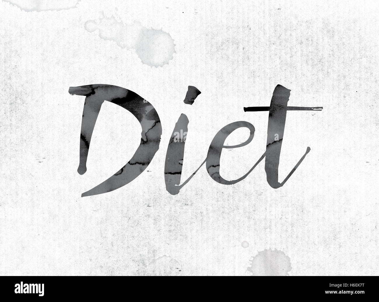 The word "Diet" concept and theme painted in watercolor ink on a white ...