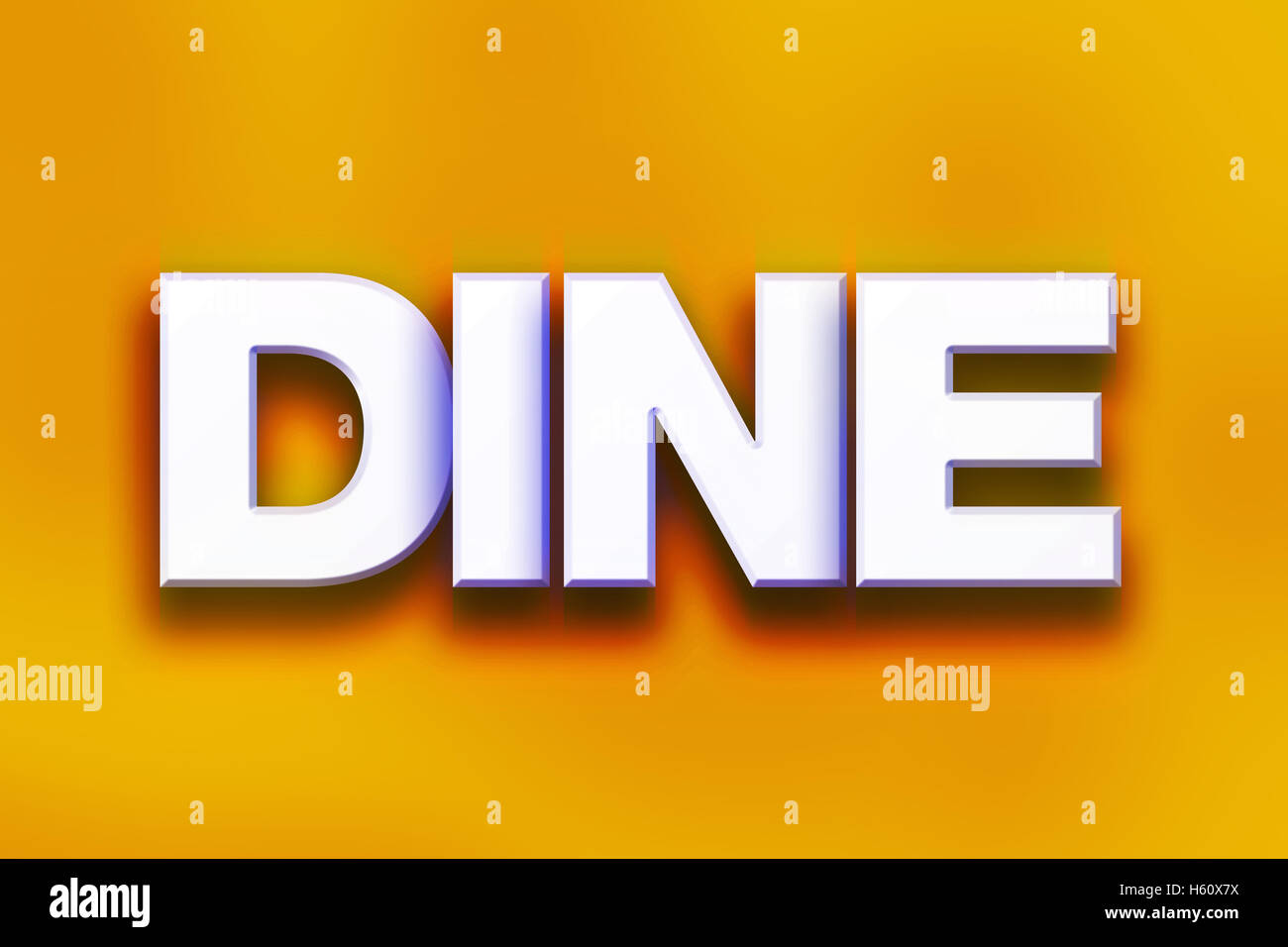 The word "Dine" written in white 3D letters on a colorful background ...