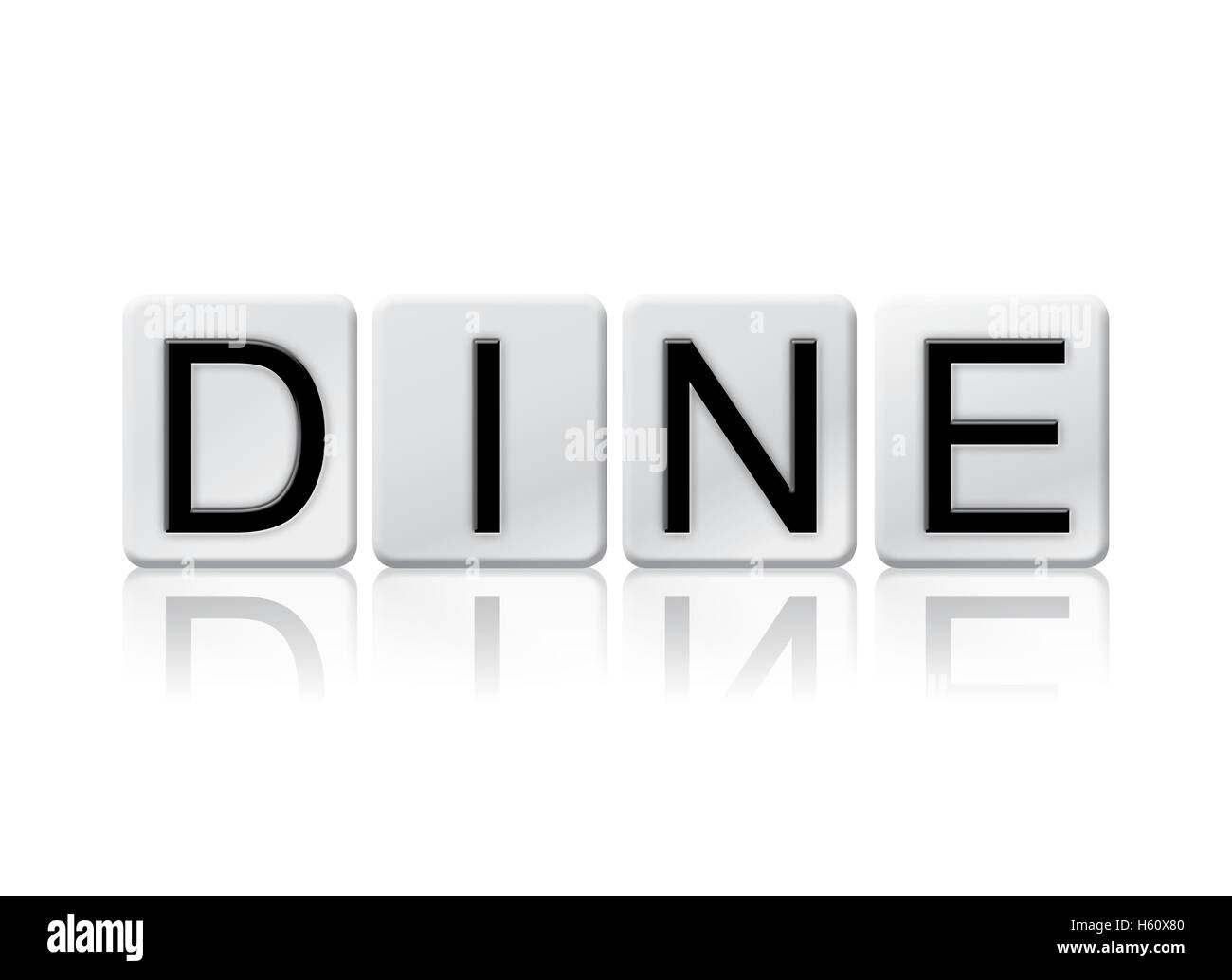The word "Dine" written in tile letters isolated on a white background ...