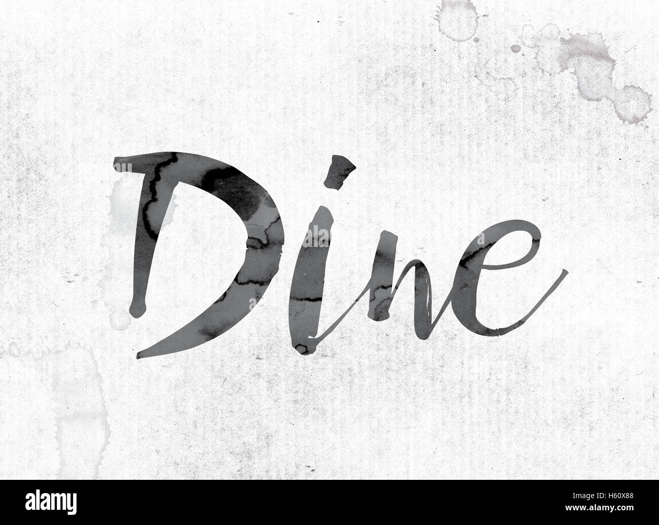 The word "Dine" concept and theme painted in watercolor ink on a white ...