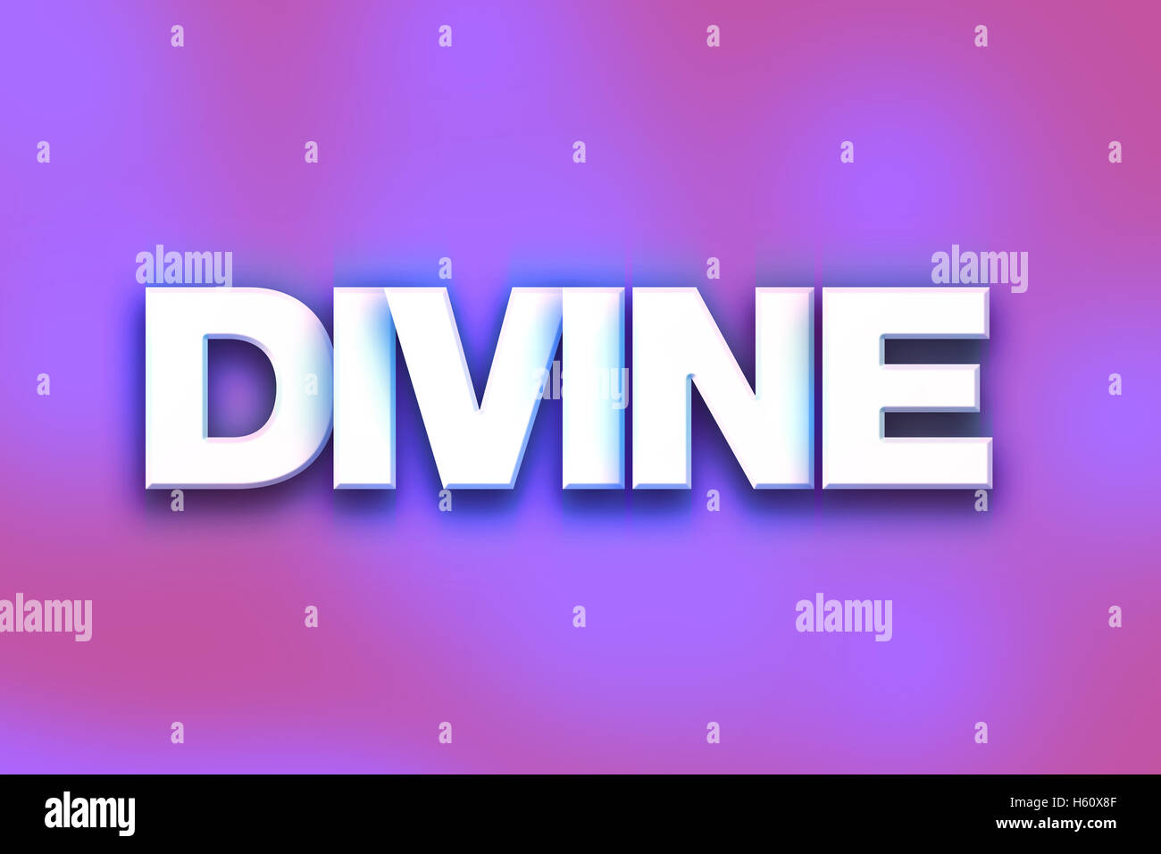 The word "Divine" written in white 3D letters on a colorful background ...