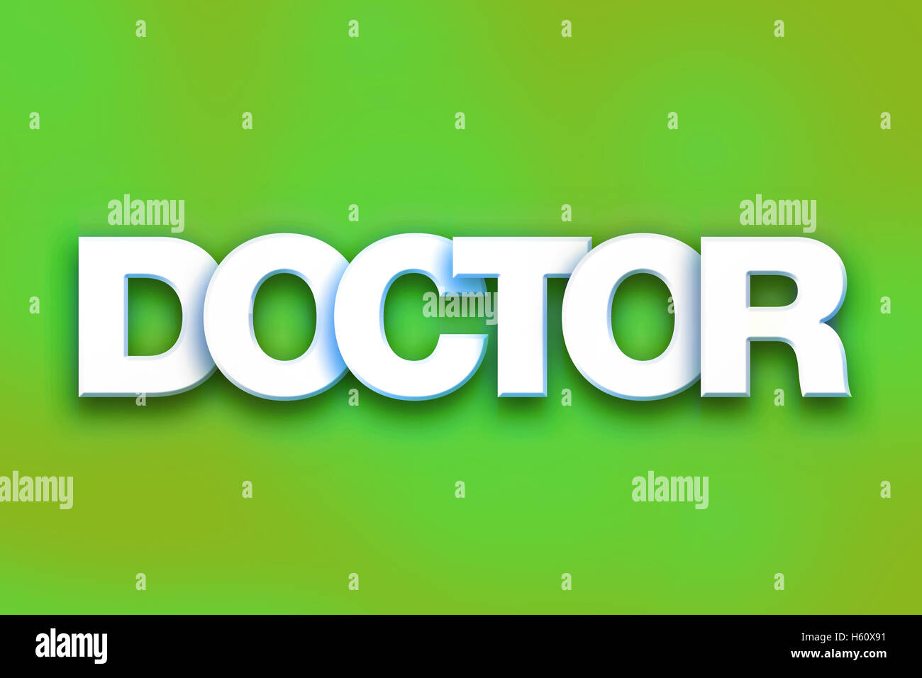 The word "Doctor" written in white 3D letters on a colorful background ...