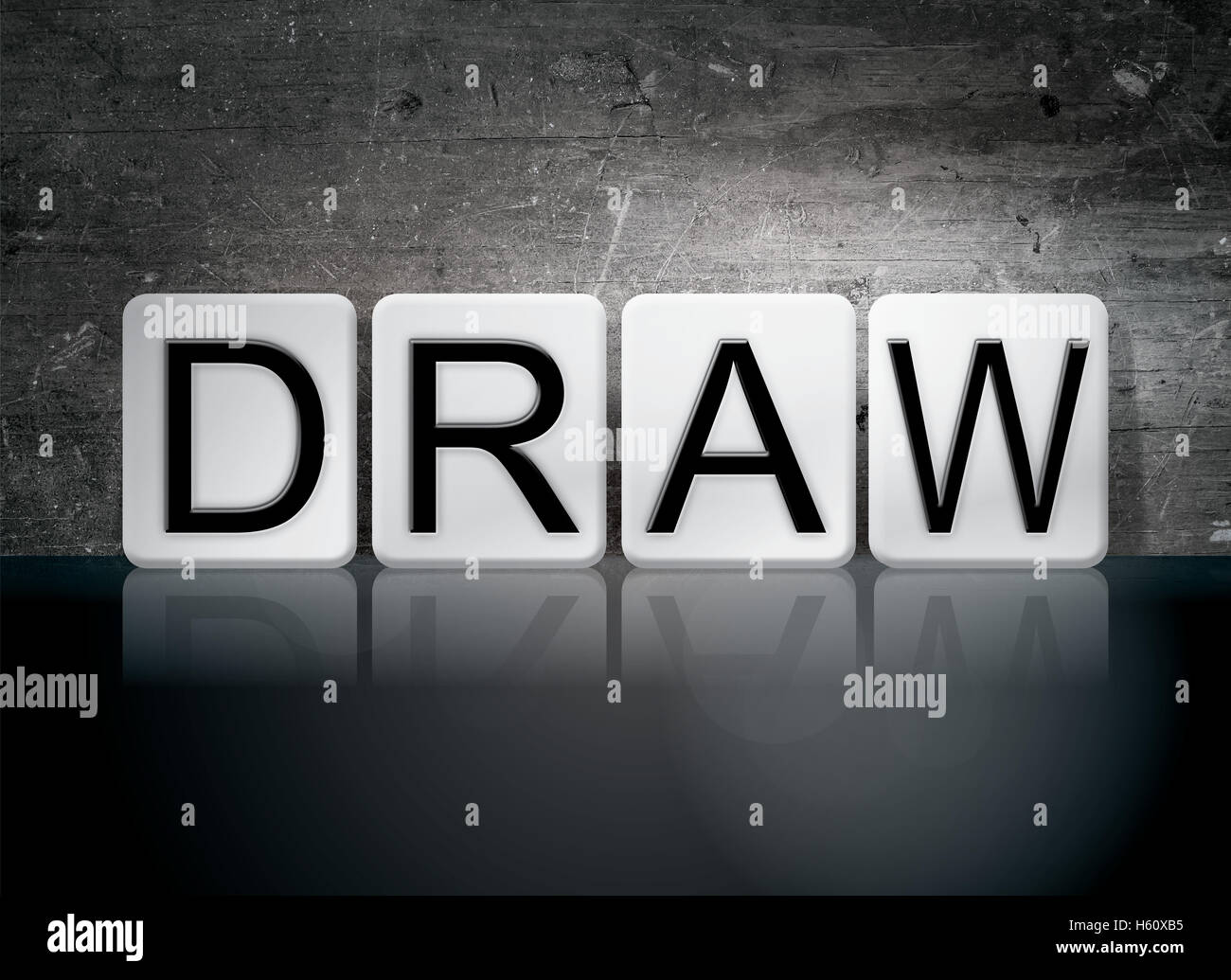 The word "Draw" written in white tiles against a dark vintage grunge ...