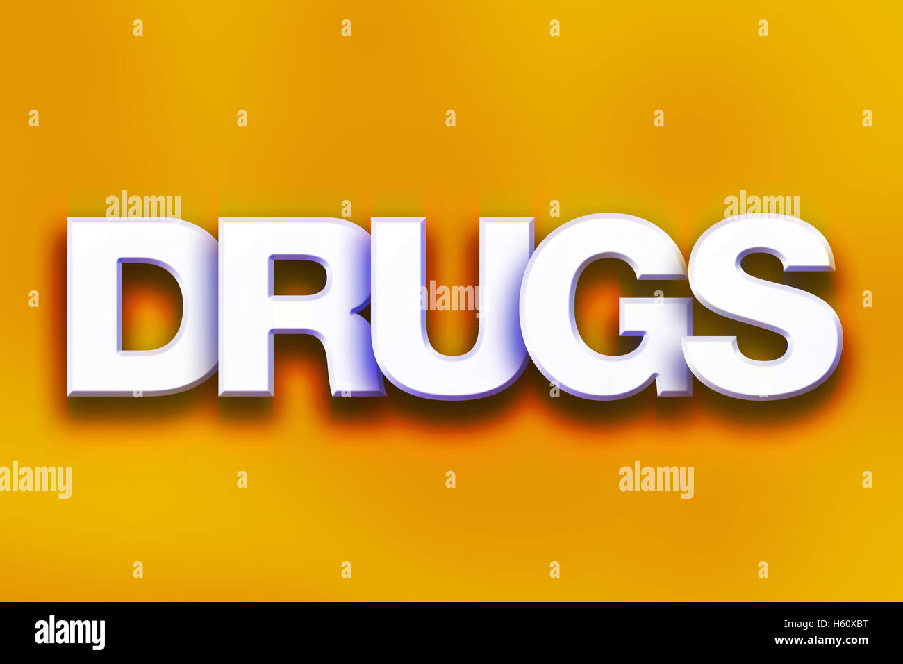 The word "Drugs" written in white 3D letters on a colorful background ...