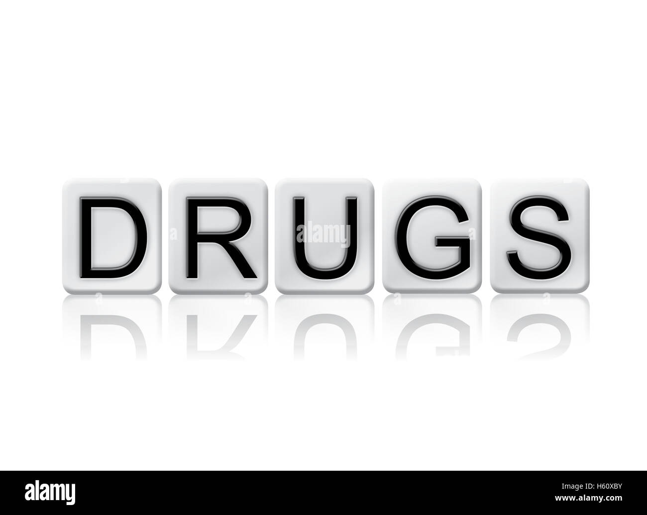 The word "Drugs" written in tile letters isolated on a white background ...