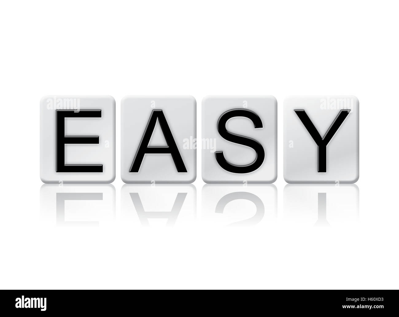 The word "Easy" written in tile letters isolated on a white background ...