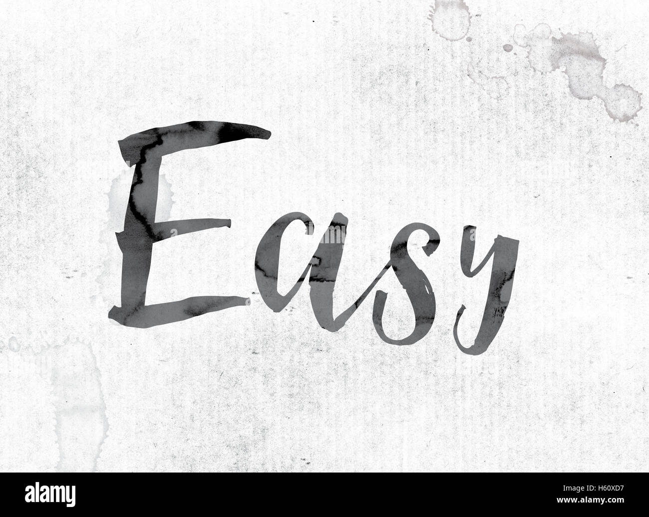 The word "Easy" concept and theme painted in watercolor ink on a white ...
