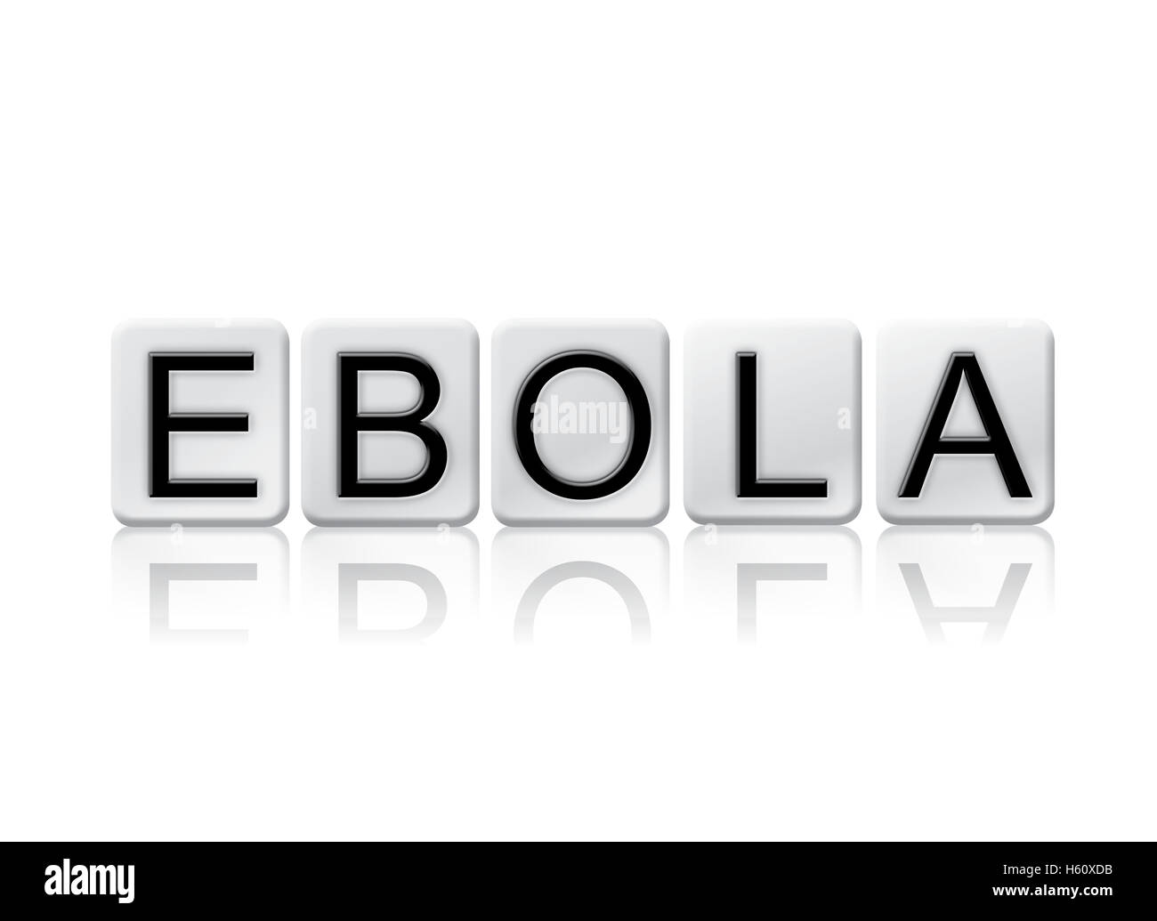 The word "Ebola" written in tile letters isolated on a white background ...