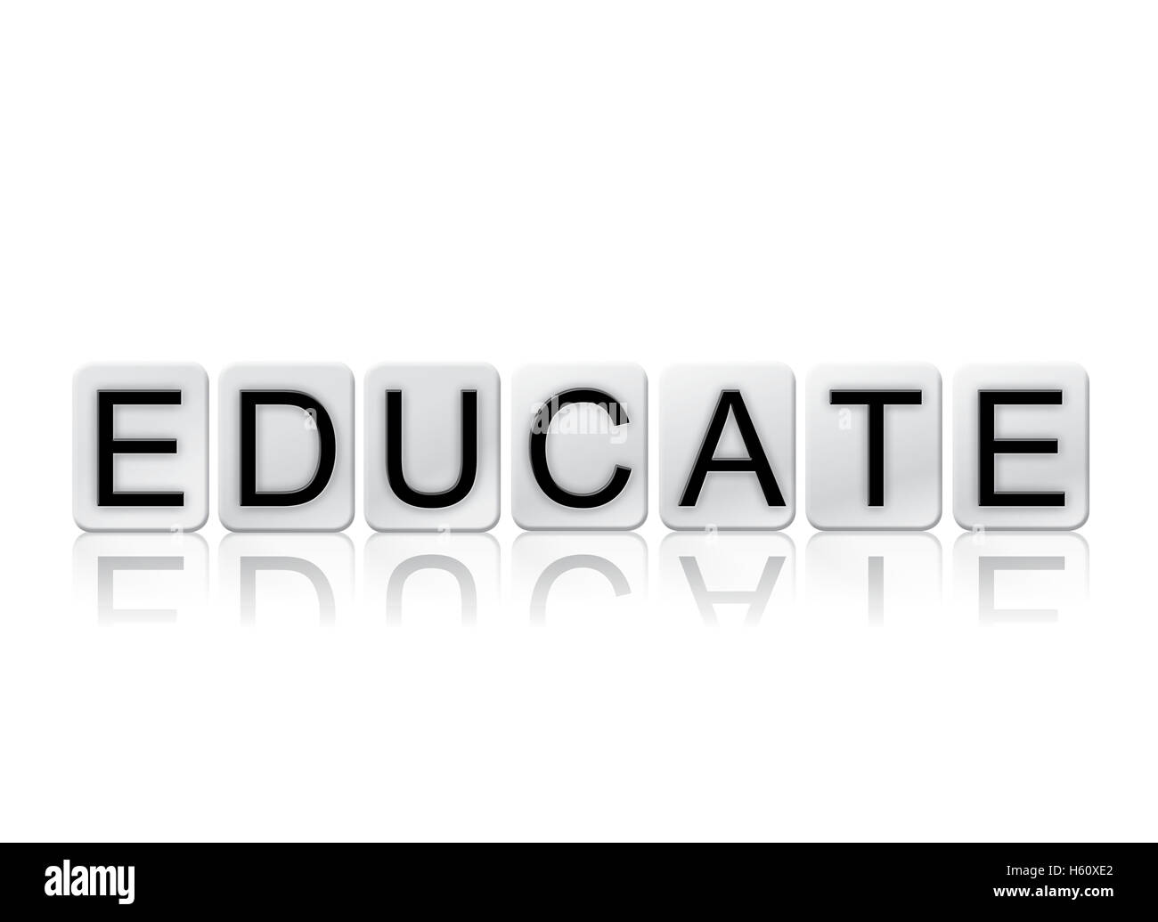 The word "Educate" written in tile letters isolated on a white ...