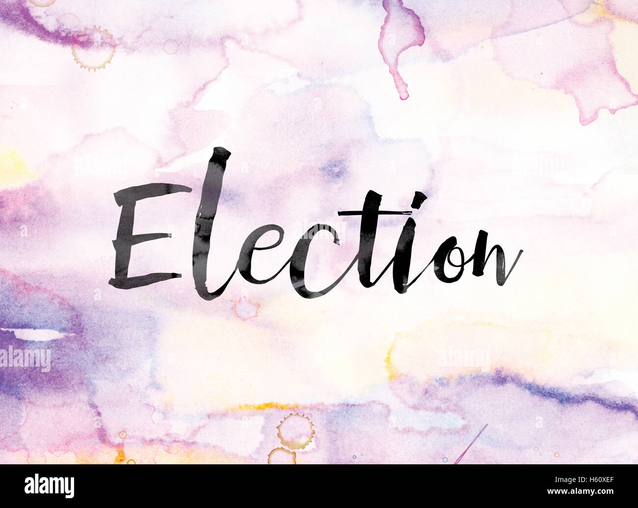 The word "Election" painted in black ink over a colorful watercolor ...