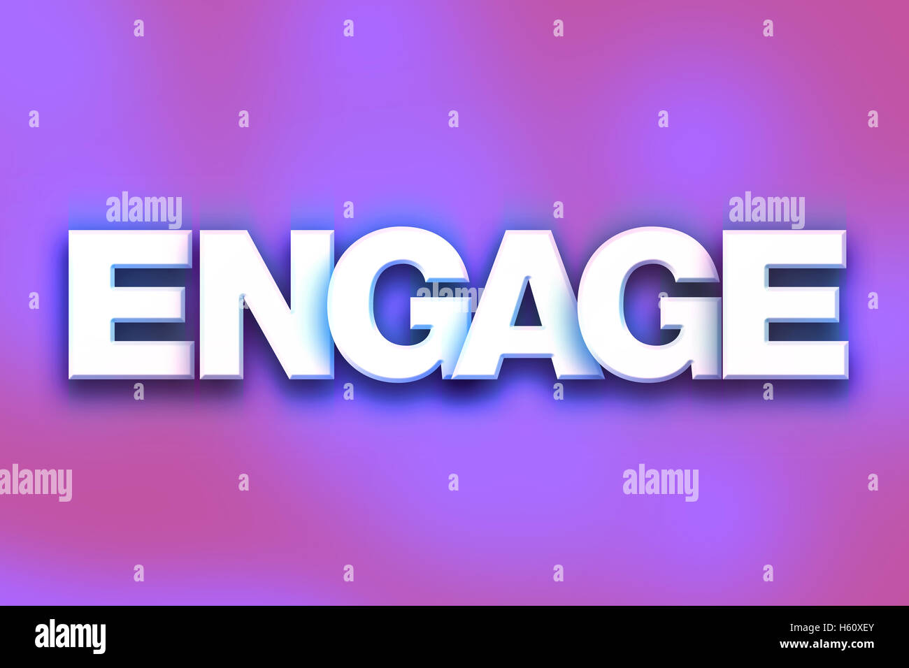 The word "Engage" written in white 3D letters on a colorful background ...