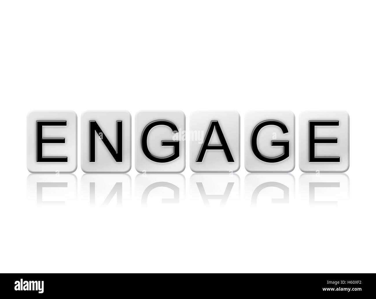 The word "Engage" written in tile letters isolated on a white ...