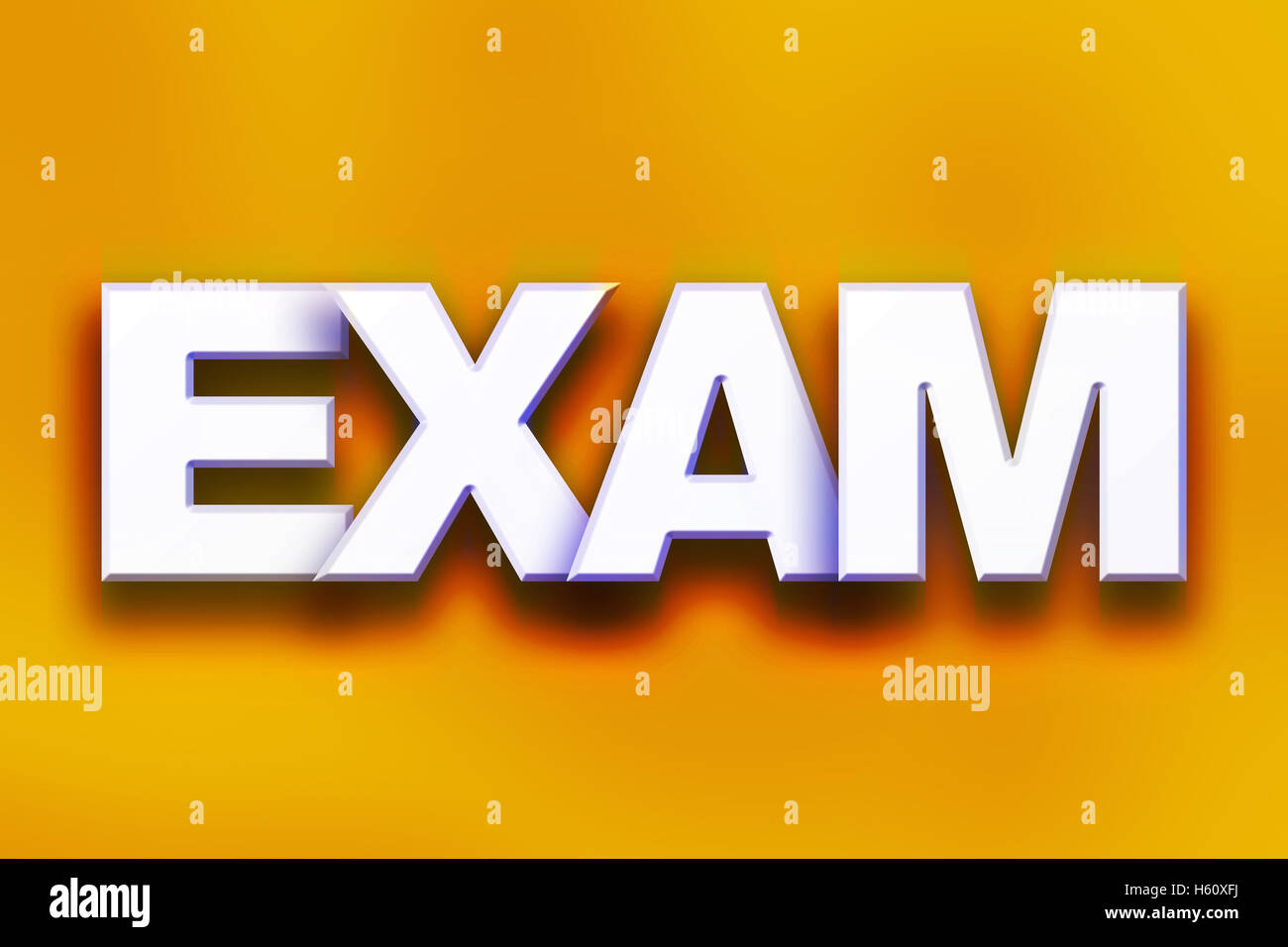 The word "Exam" written in white 3D letters on a colorful background ...