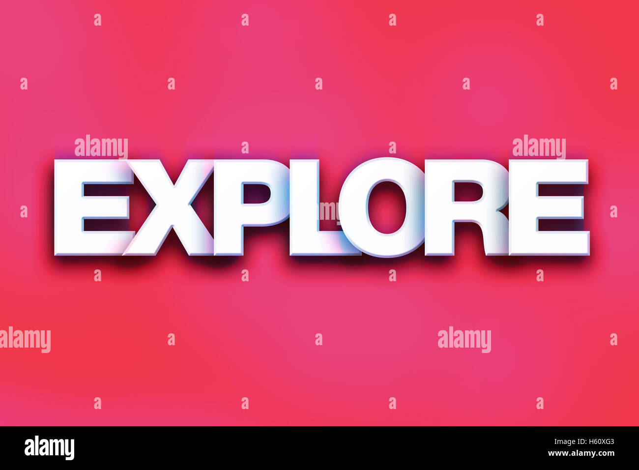 The word "Explore" written in white 3D letters on a colorful background ...