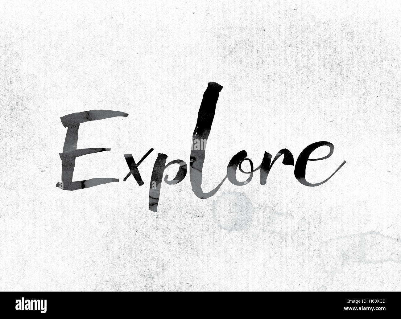 The word "Explore" concept and theme painted in watercolor ink on a ...