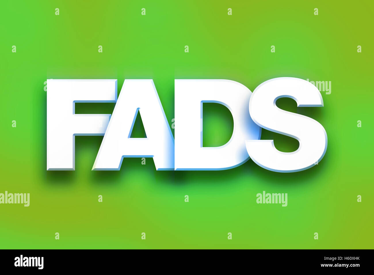 The word "Fads" written in white 3D letters on a colorful background ...
