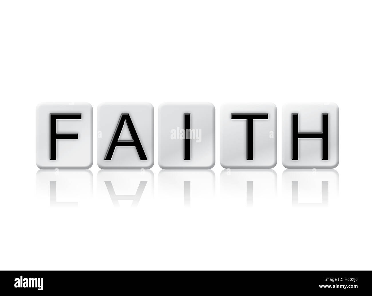 The word "Faith" written in tile letters isolated on a white background ...
