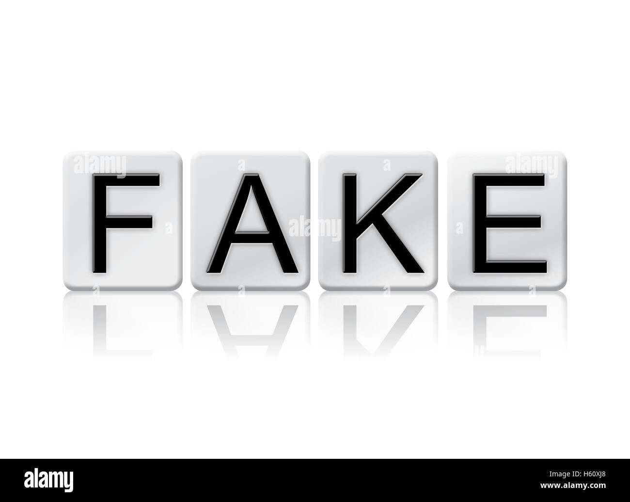 The word "Fake" written in tile letters isolated on a white background ...
