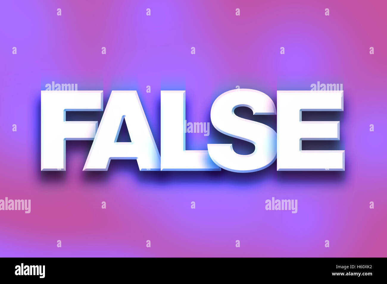 The word "False" written in white 3D letters on a colorful background ...