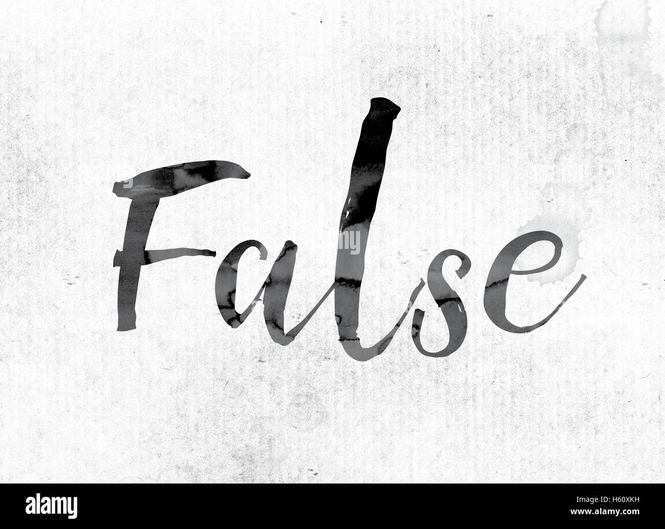 The word "False" concept and theme painted in watercolor ink on a white ...