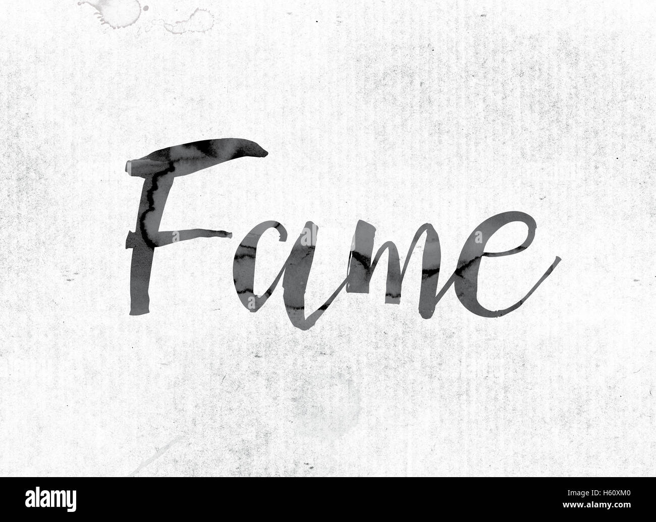 The word "Fame" concept and theme painted in watercolor ink on a white ...