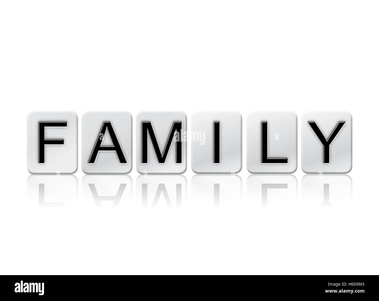 The word "Family" written in tile letters isolated on a white ...
