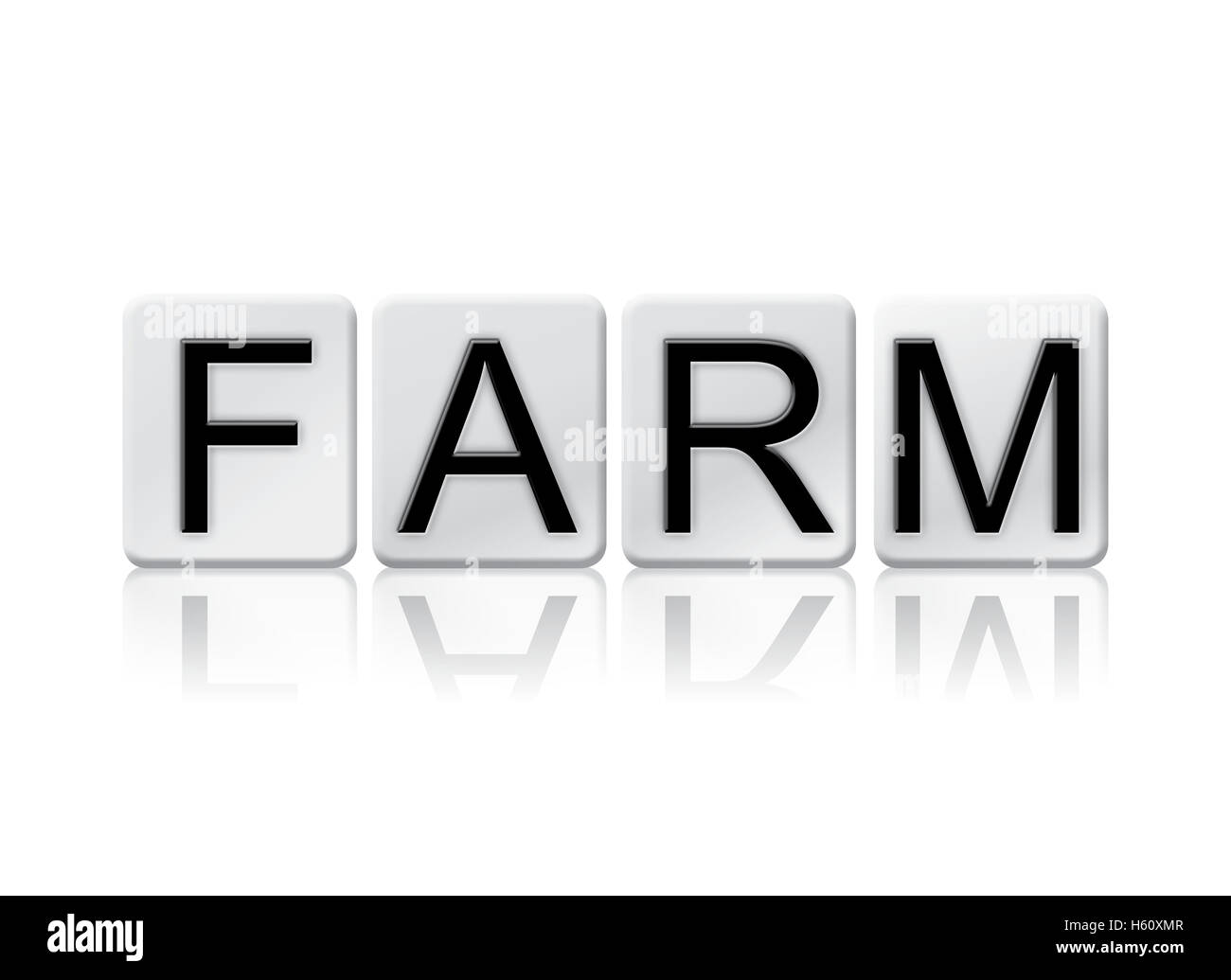 The word "Farm" written in tile letters isolated on a white background ...