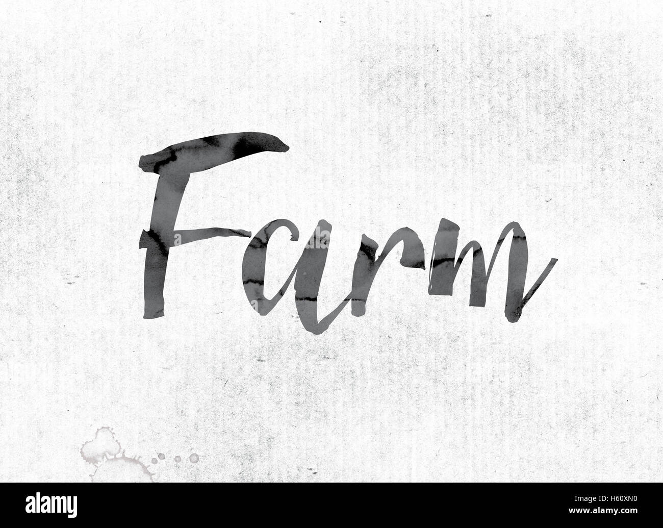 The word "Farm" concept and theme painted in watercolor ink on a white ...