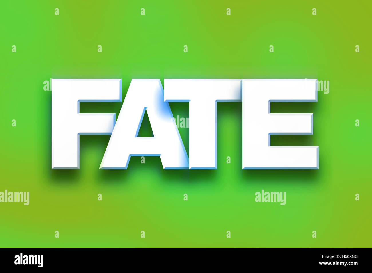 The word "Fate" written in white 3D letters on a colorful background ...
