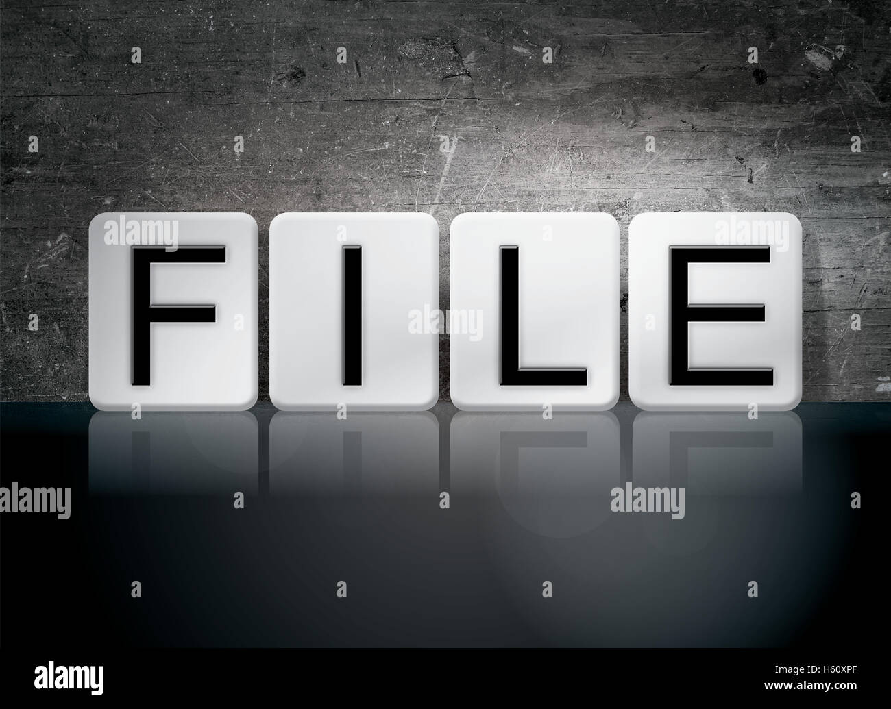 The word "File" written in white tiles against a dark vintage grunge ...
