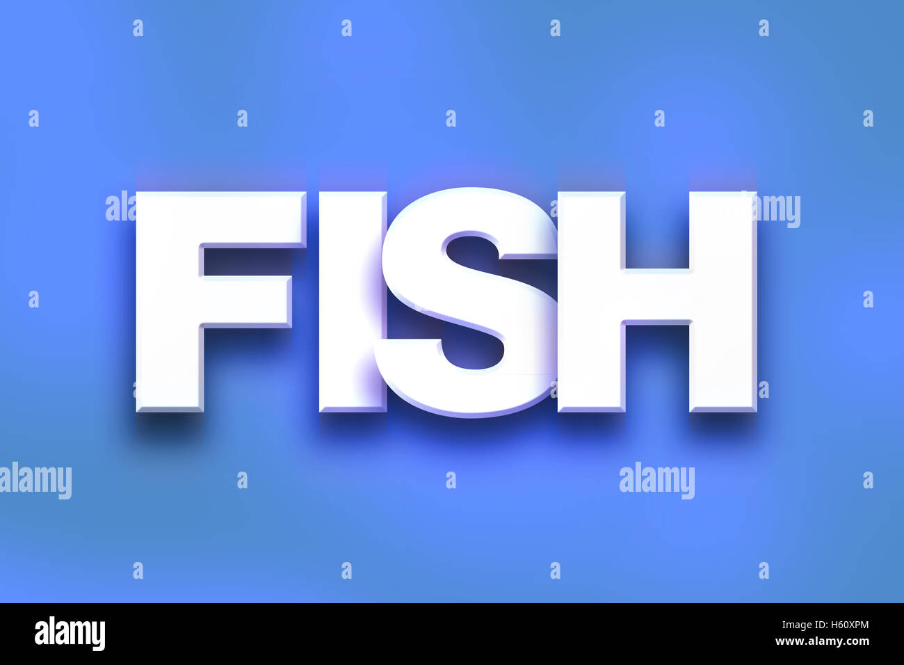 The word "Fish" written in white 3D letters on a colorful background ...