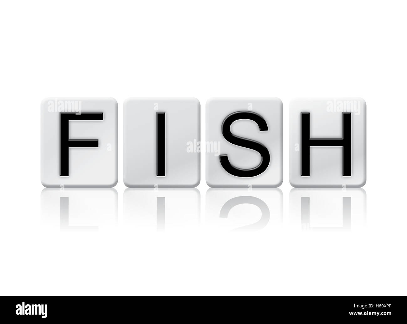 The word "Fish" written in tile letters isolated on a white background ...